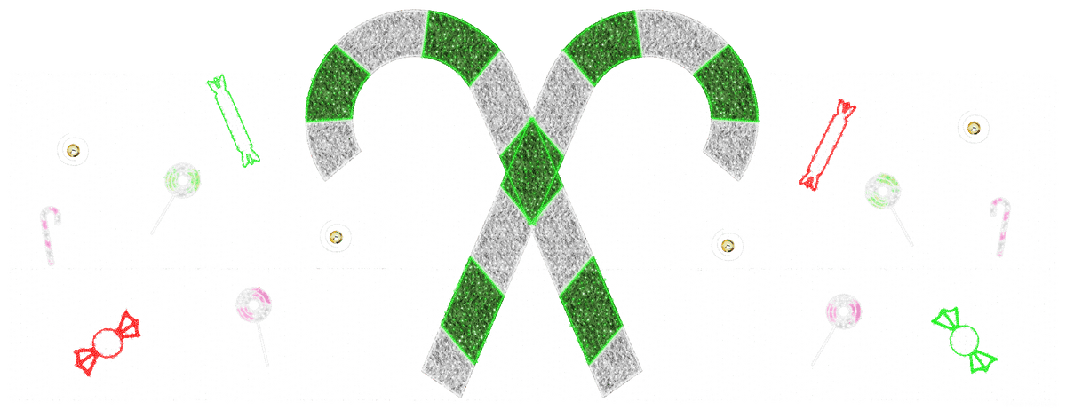 Lighted Panel Wall with Green Candy Canes – 53ft L